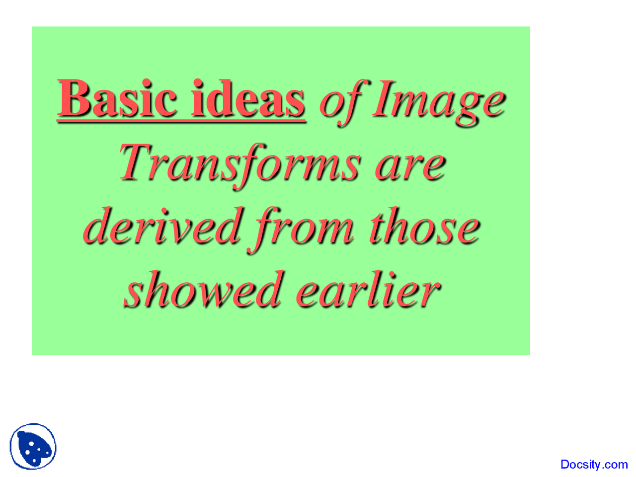 Basic Ideas Robot Vision And Preception Lecture Slides Docsity