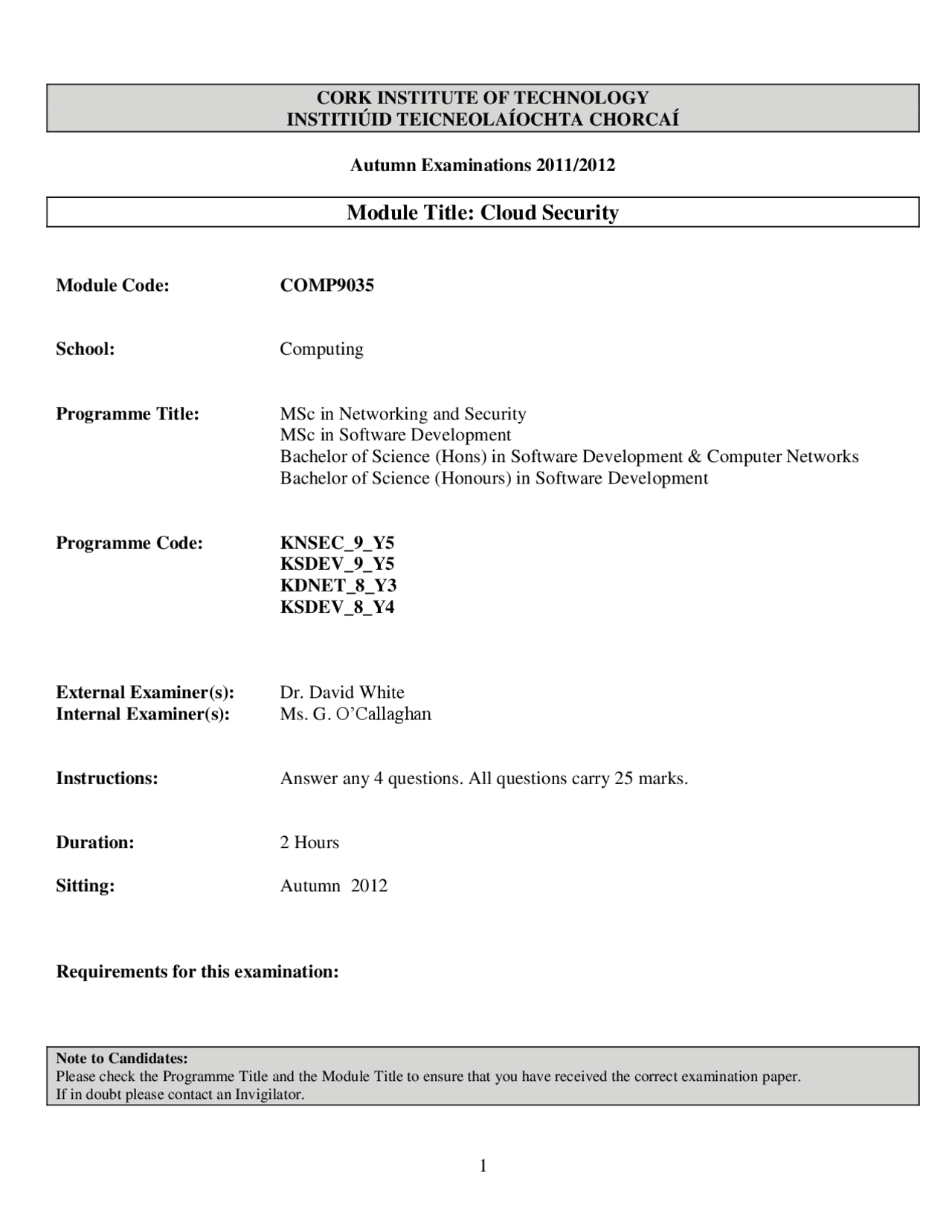 VM Sprawl - Cloud Security - Old Exam Paper - Docsity