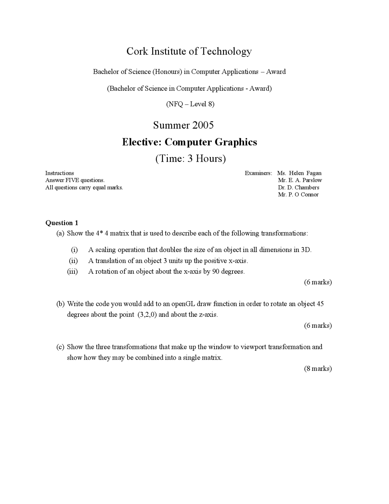 Specular Lighting Computer Graphics Old Exam Paper Docsity