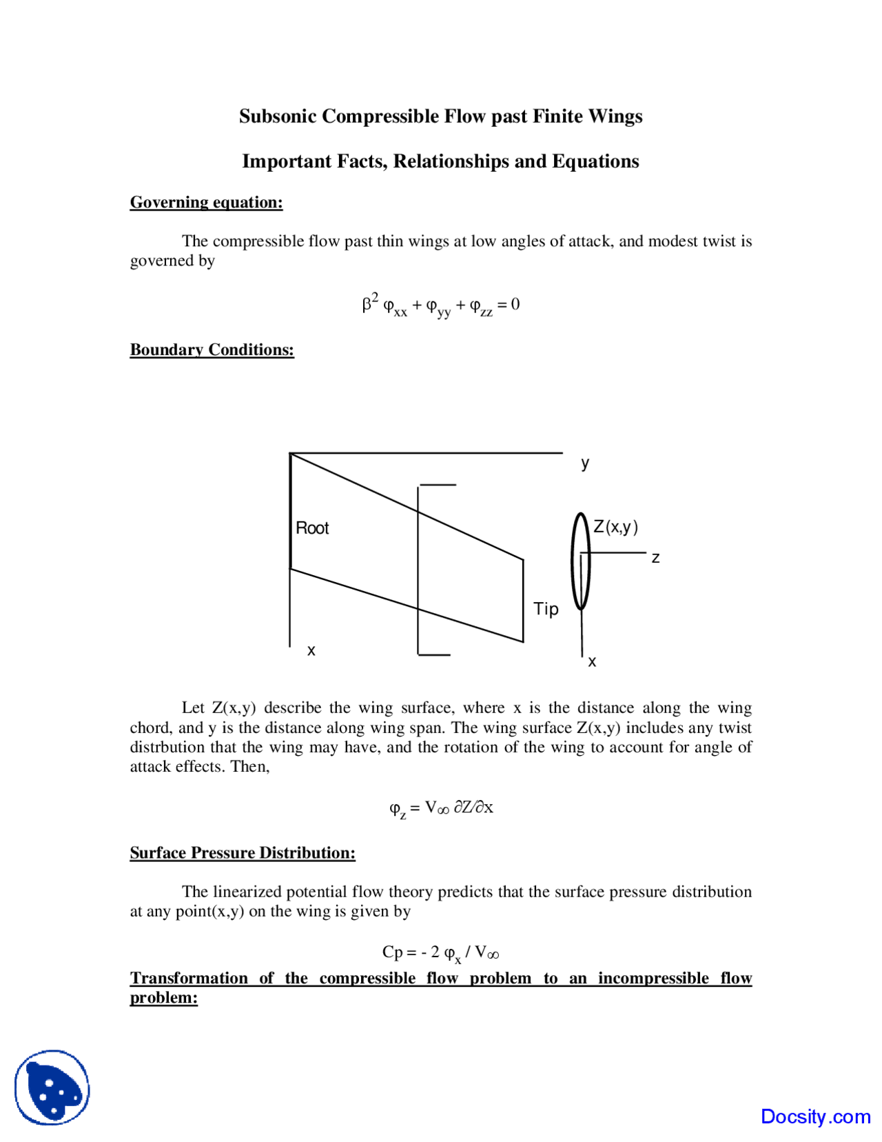 Subsonic Compressible Flow High Speed Aerodynamics Lecture Notes
