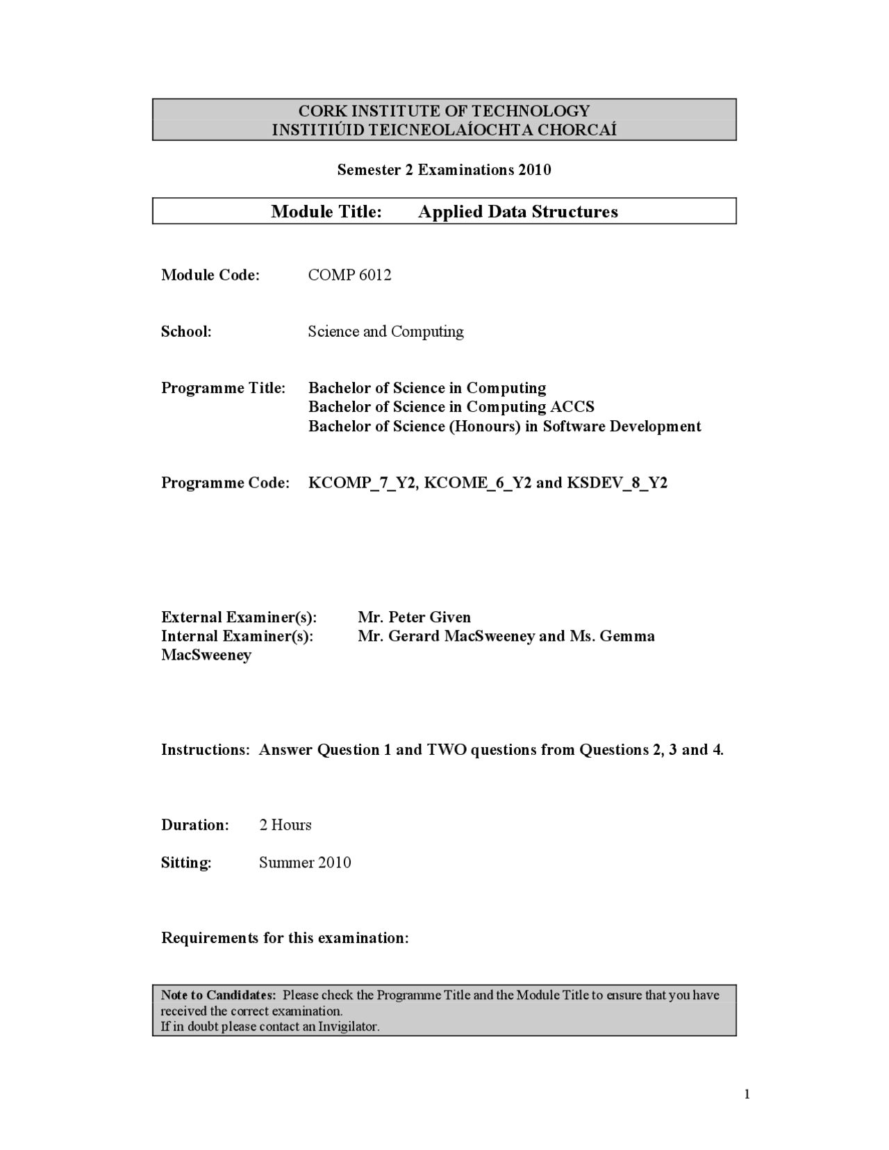 Exam Document: Applied Data Structures - COMP 6012, Science and ... Exam Document: Applied Data Structures - COMP 6012, Science and ...