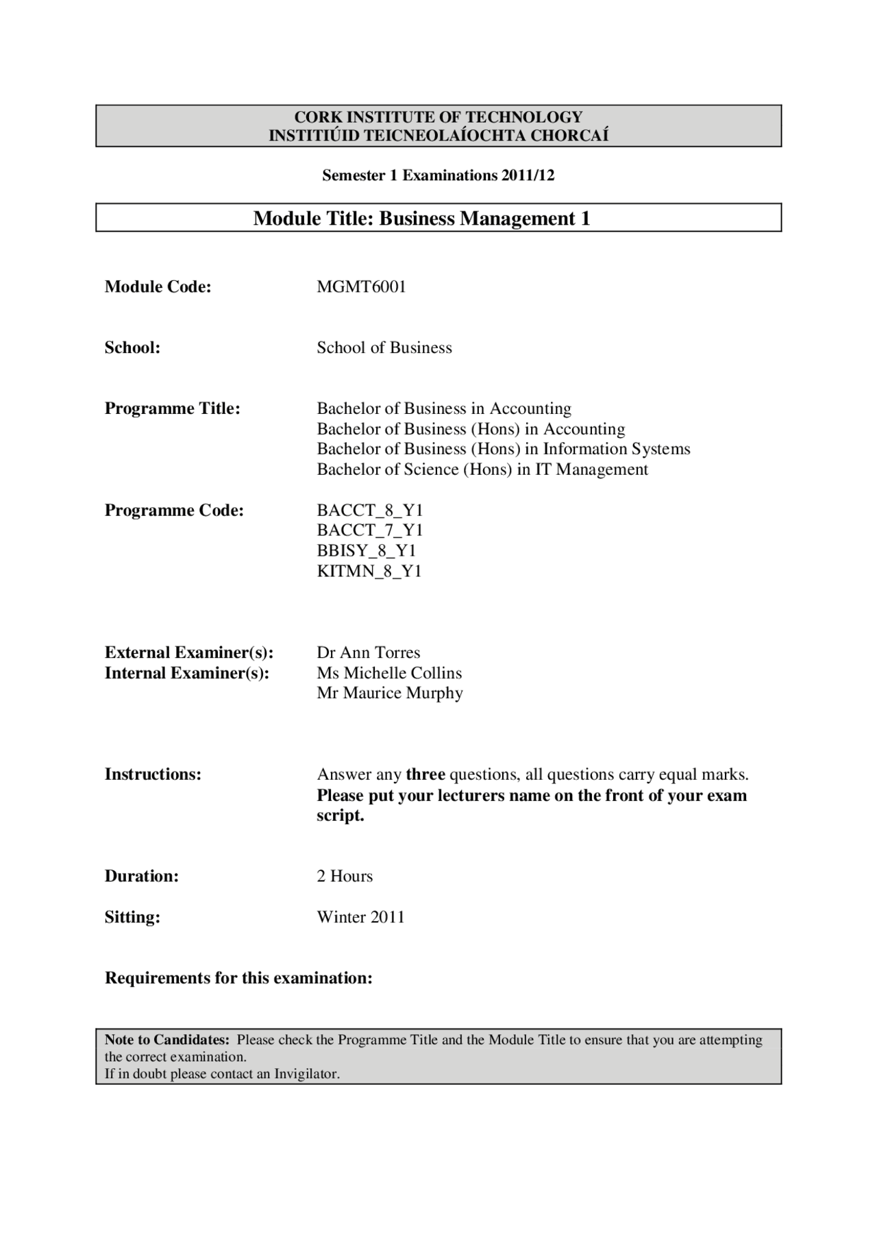 Rational Model - Business Management - Old Exam Paper - Docsity