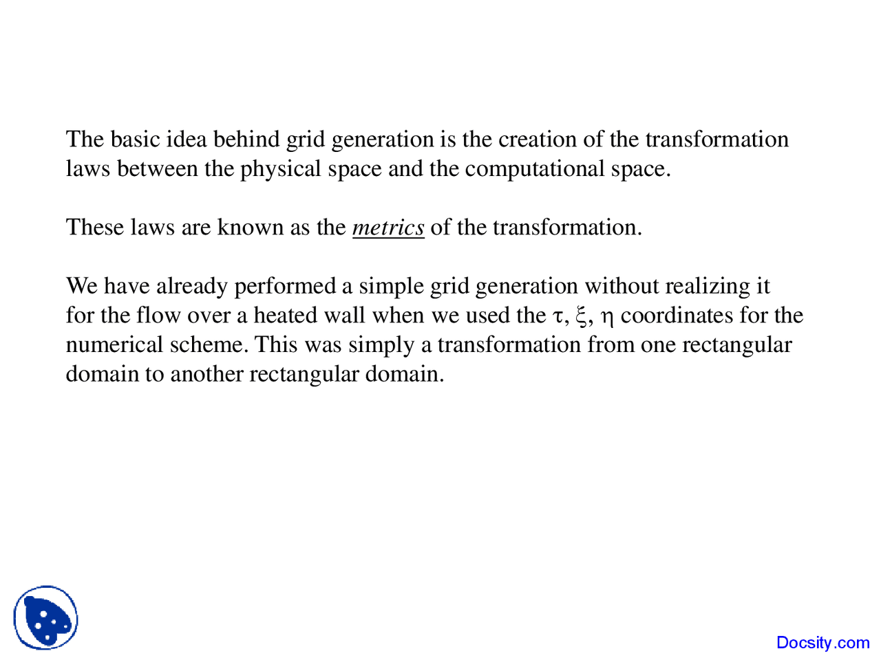 Grid Generation Computational Fluid Dynamics Lecture Slides Docsity