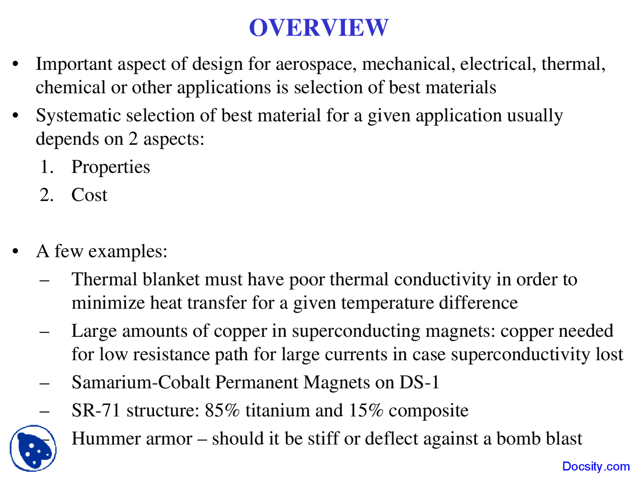 Materials Aerospace Engineering Design Lecture Slides Slides