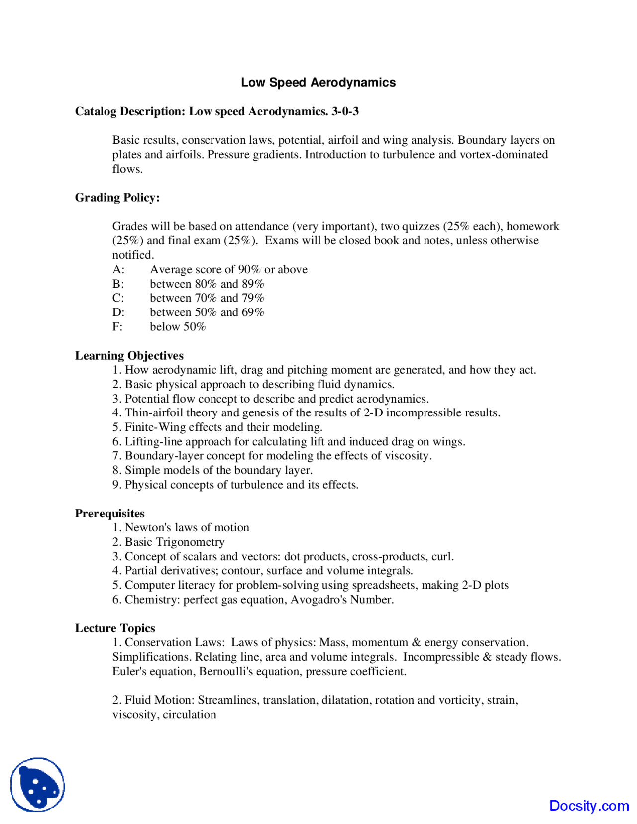 Low Speed Aerodynamics - Aerodynamics - Lecture Notes | Study notes ...