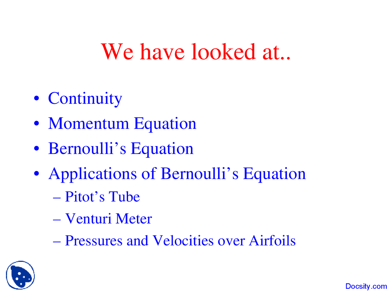 Continuity Introduction To Aerospace Engineering Lecture Slides