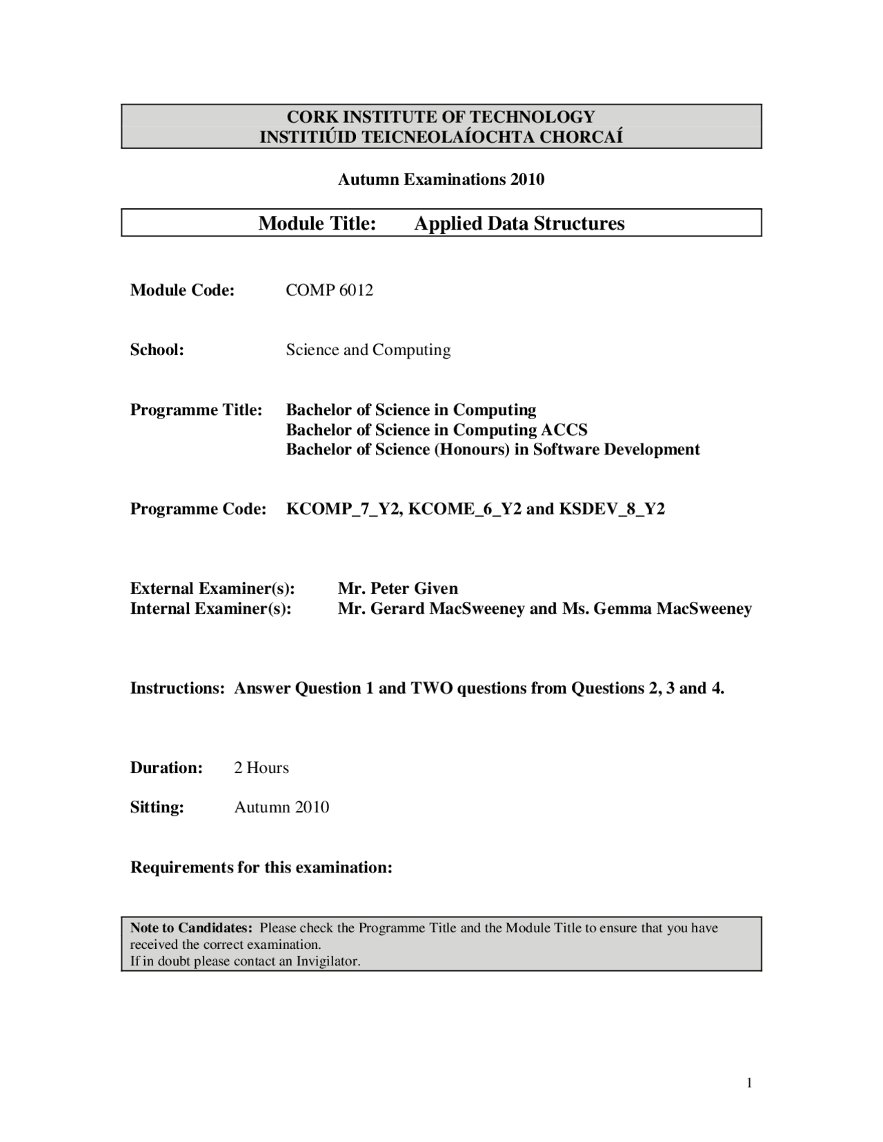 Memory Diagram Applied Data Structures Old Exam Paper Docsity