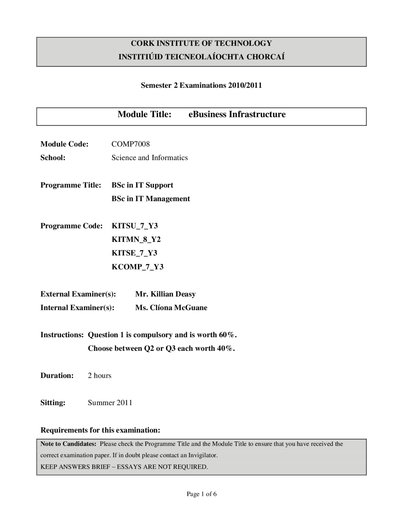 Xml Ebusiness Infrastructure Past Exam Docsity