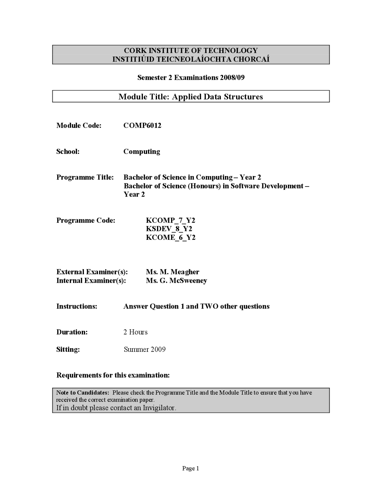 Price Per Adult - Applied Data Structures - Old Exam Paper | Exams Data ...