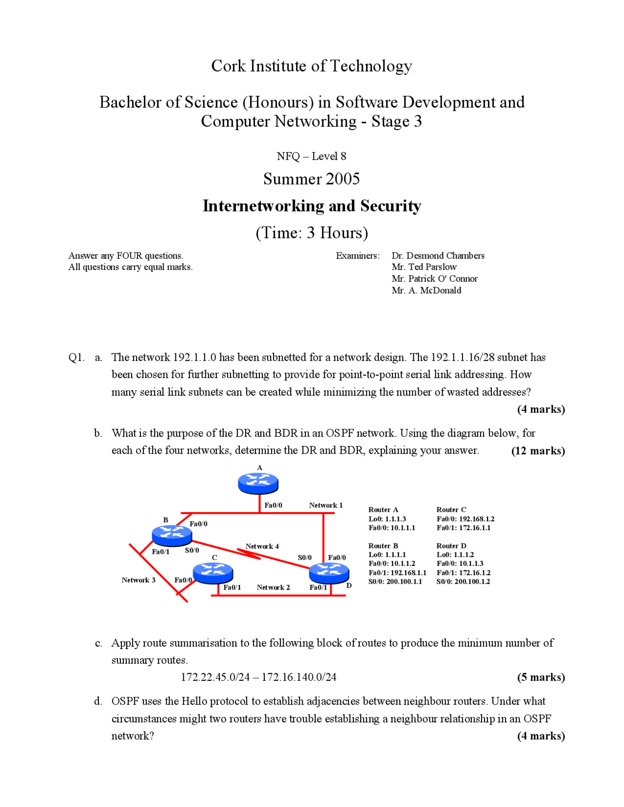 Ospf Network Internetworking And Security Past Exam Docsity