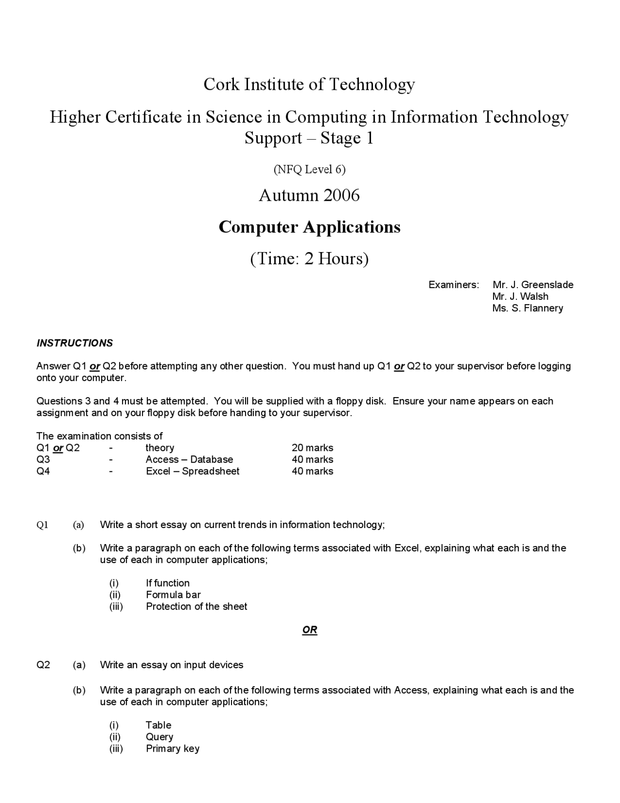 Formula Bar Computer Applications Past Exam Docsity