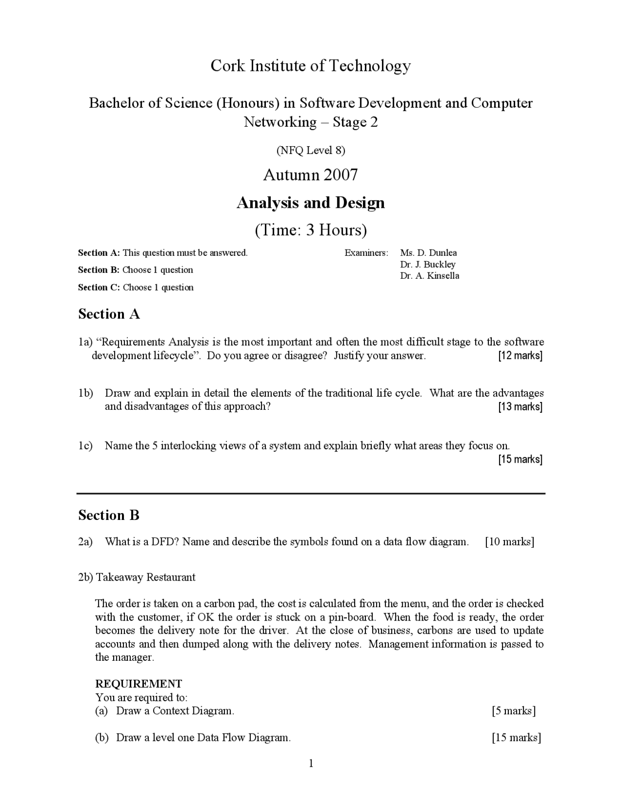 Development Lifecycle Analysis And Design Past Exam Docsity