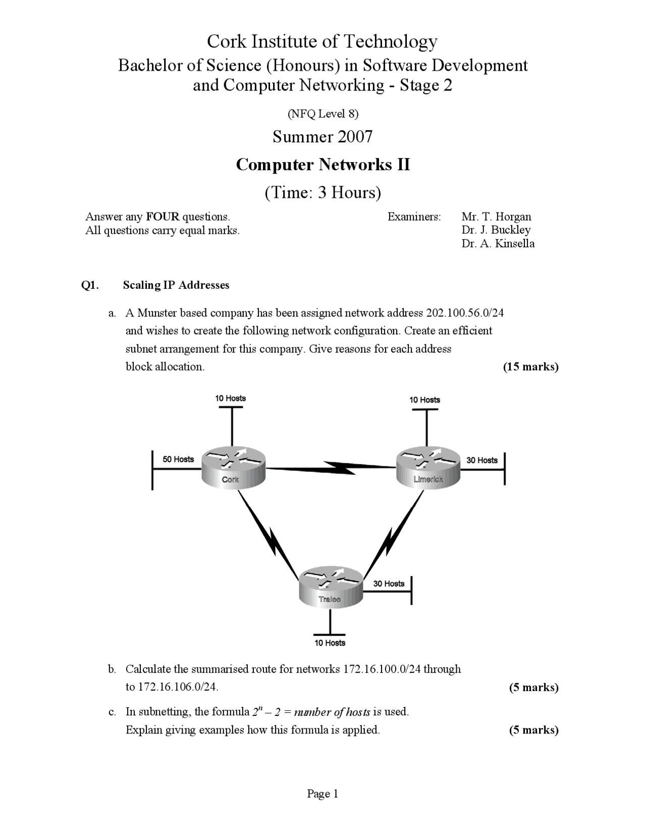 Icmp Computer Networks Old Exam Paper Docsity