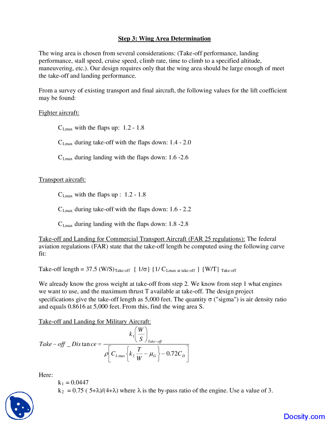 Wing Area Determination - Introduction to Aerospace Engineering - Home ...