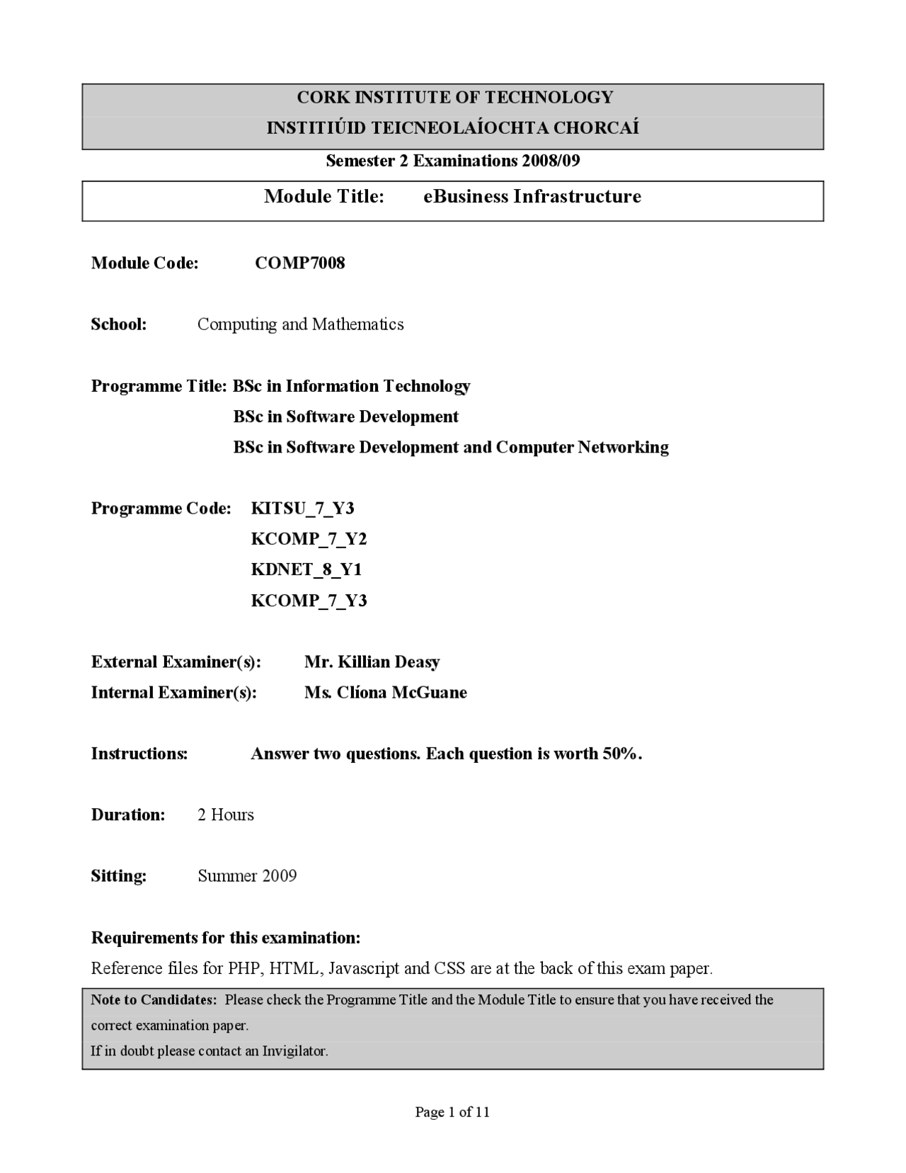 Html Ebusiness Infrastructure Past Exam Docsity