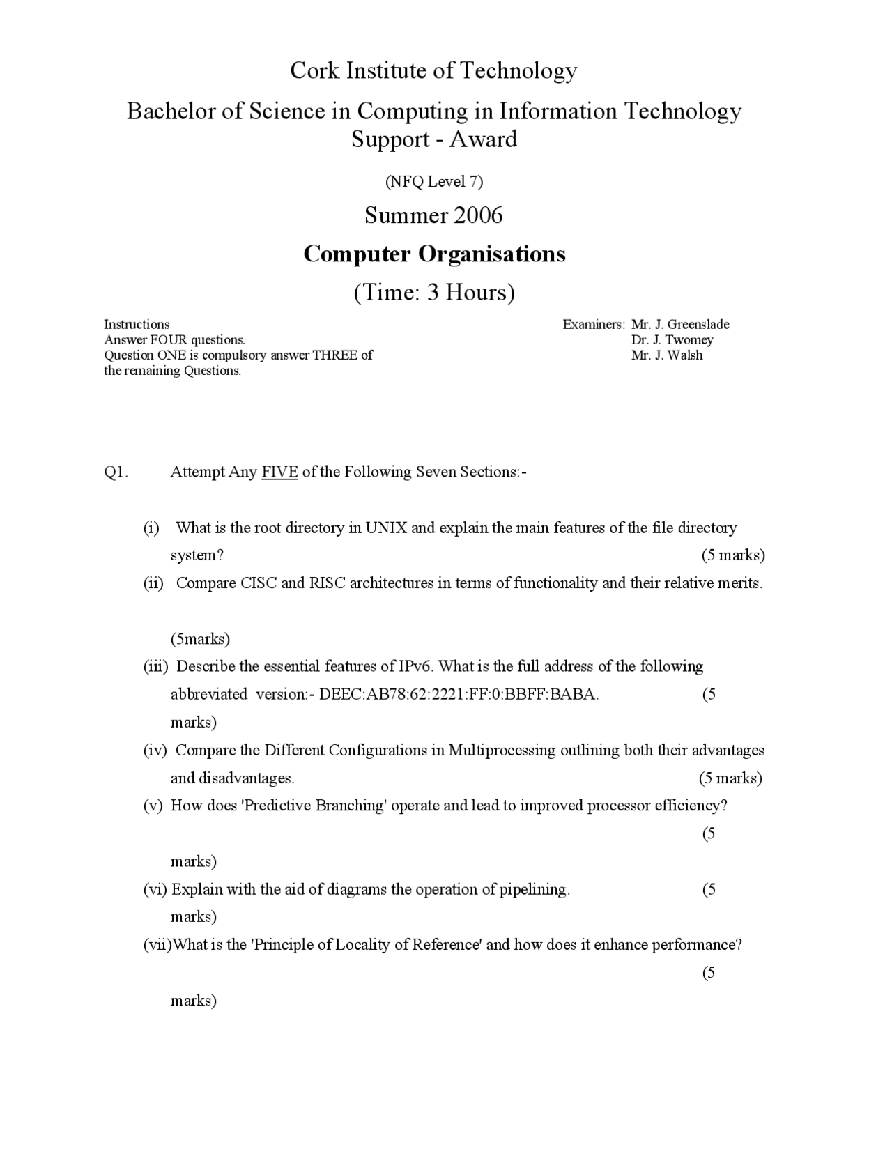 Device Independence Computer Organisation Old Exam Paper Docsity