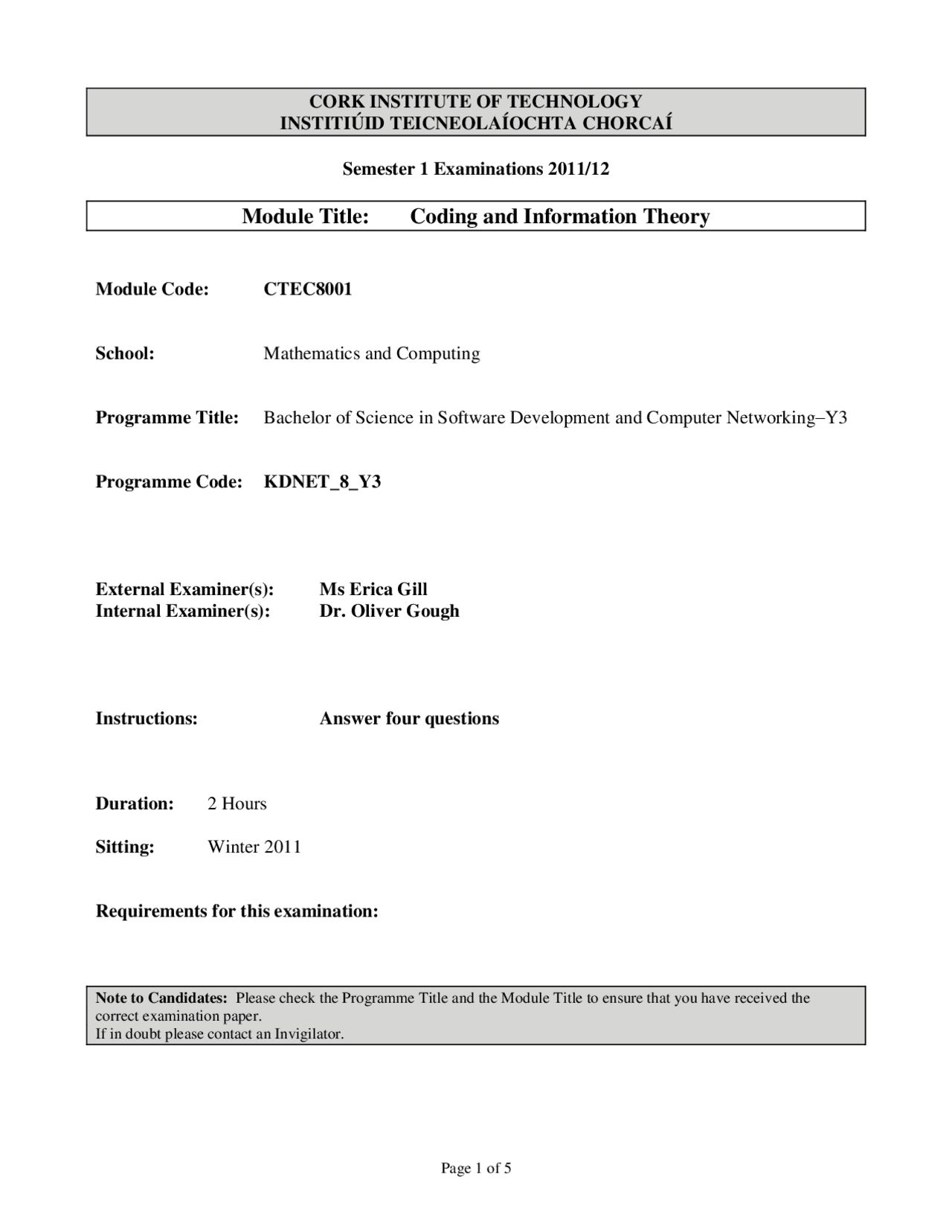 Pcm Coding And Information Theory Old Exam Paper Docsity