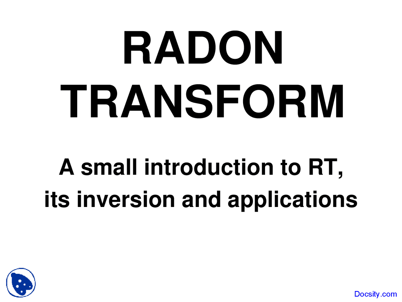 Radon Transform Robot Vision And Preception Lecture Slides Docsity