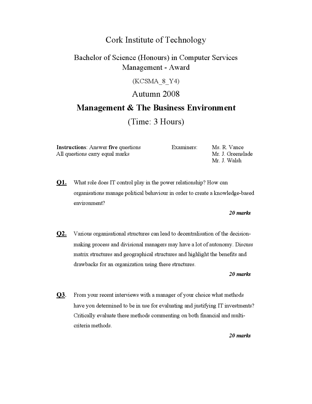 Gdc Mangement And Business Environment Past Exam Docsity