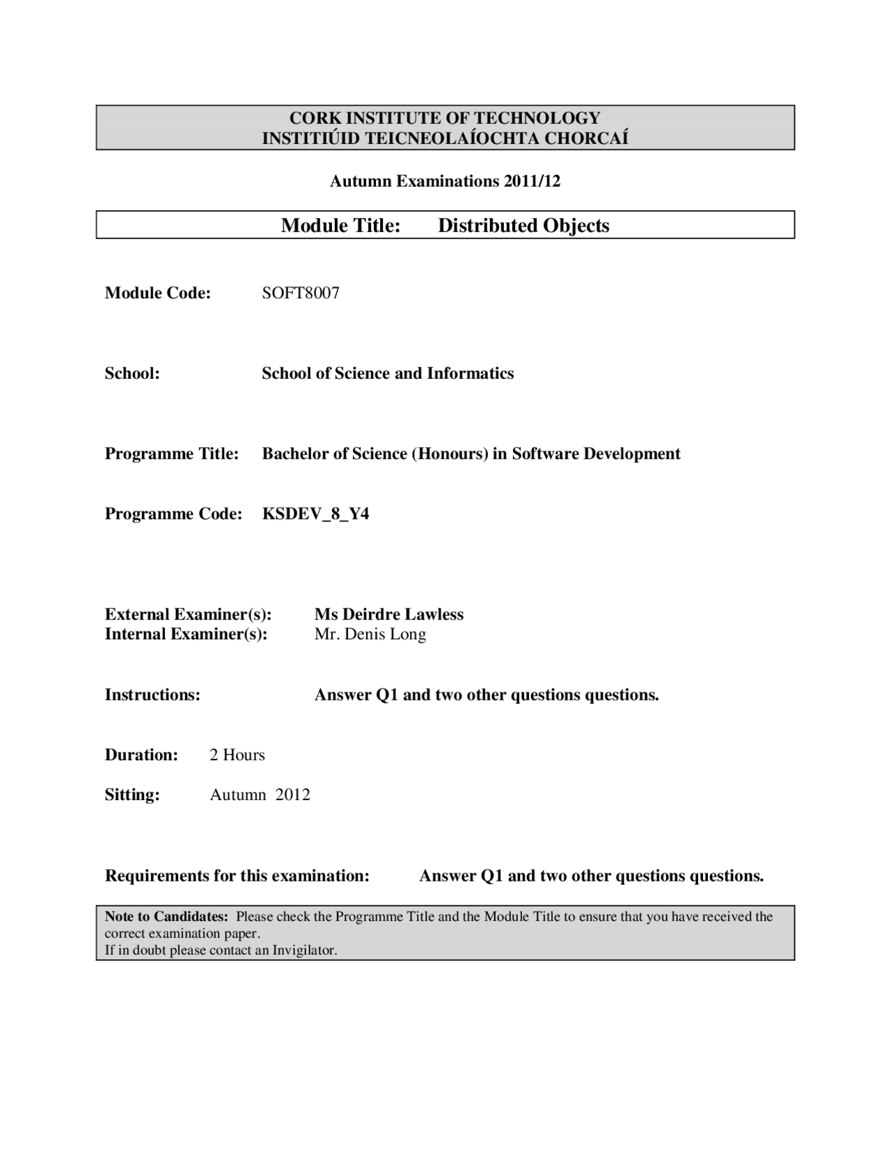 Customised Socket Distributed Objects Past Exam Docsity