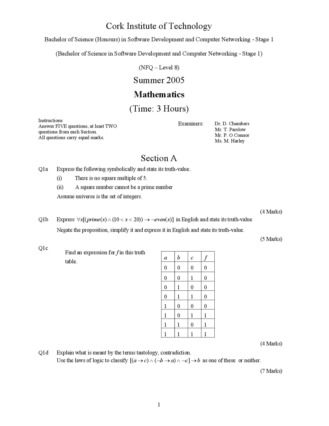 Parametric Mathematics Past Exam Docsity