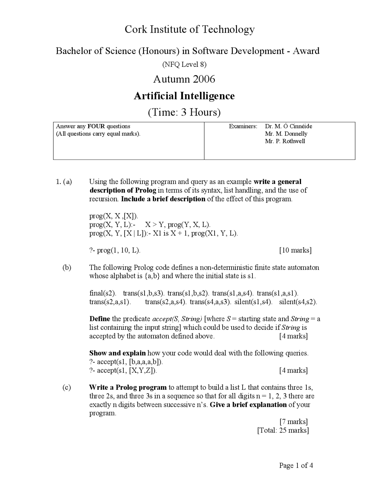 Representation Language - Artificial Intelligence - Past Exam - Docsity
