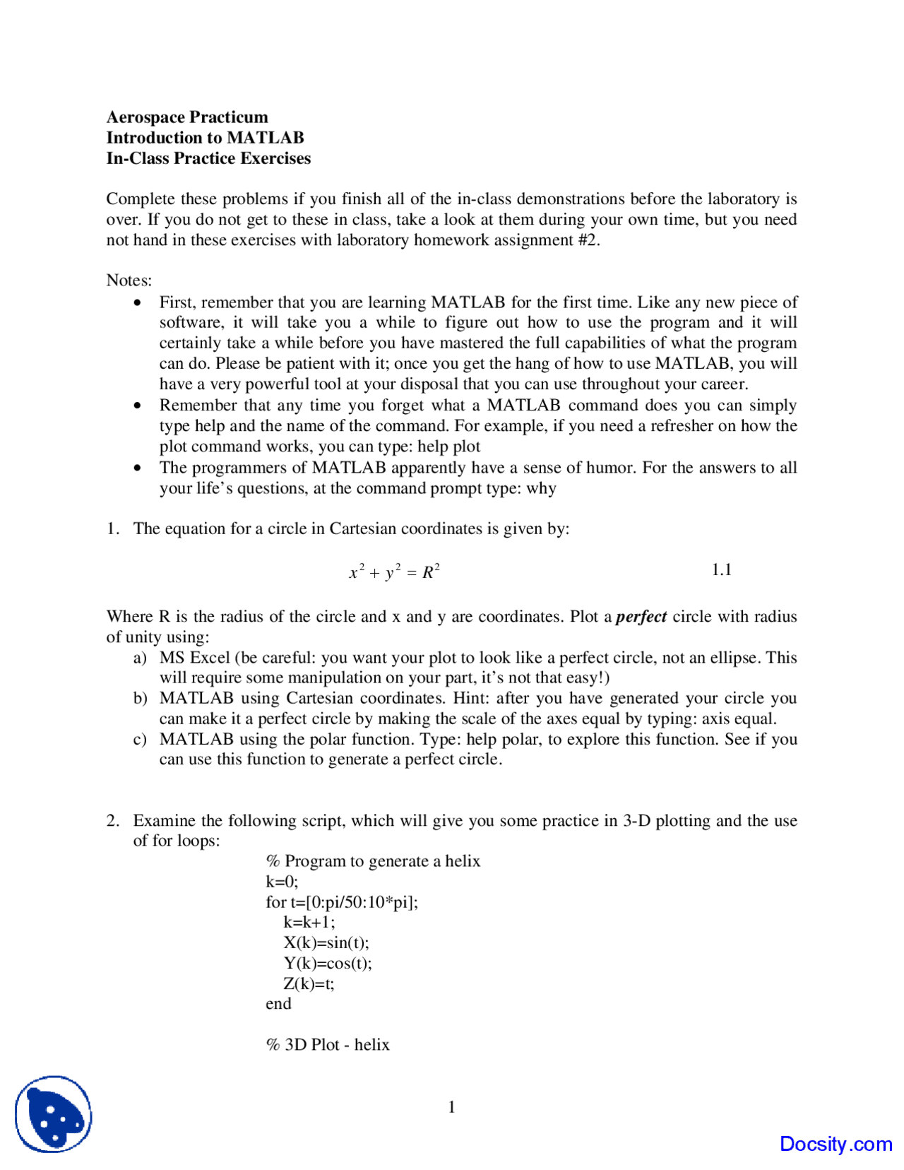Learning Aerospace Practicum Lecture Notes Docsity