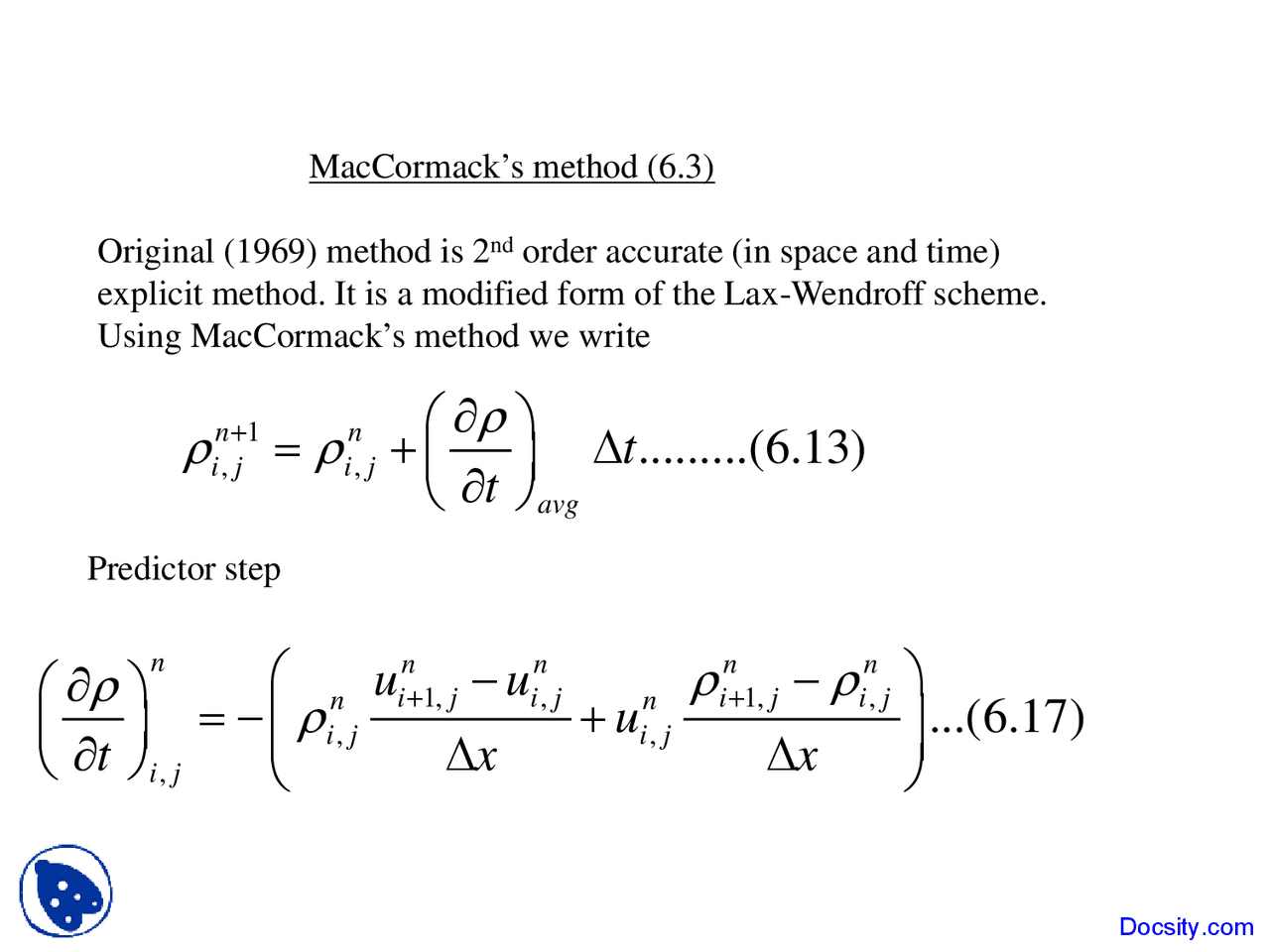 MacCormacks Method - Computational Fluid Dynamics - Lecture Slides | Slides Dynamics | Docsity
