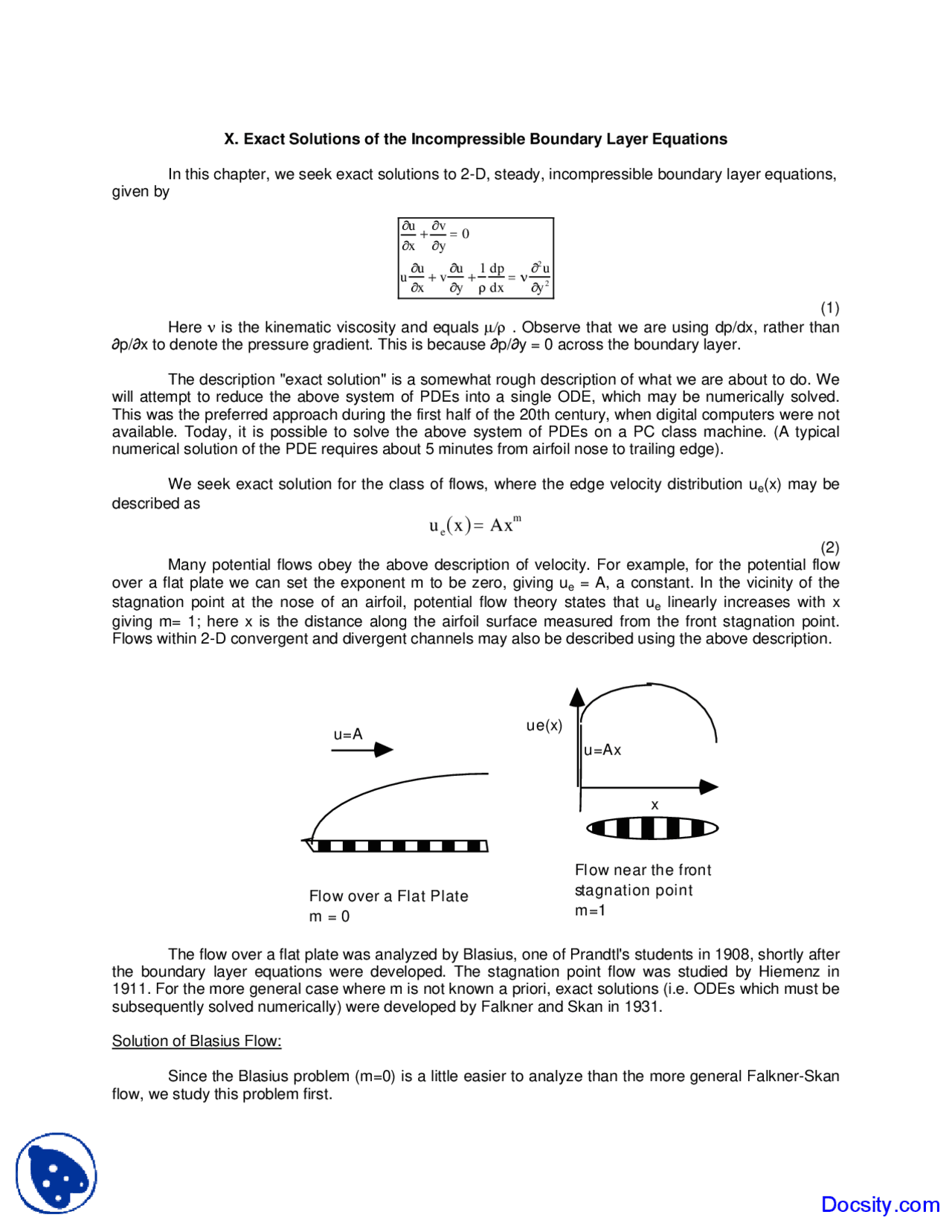 Exact Solutions Aerodynamics Lecture Notes Docsity