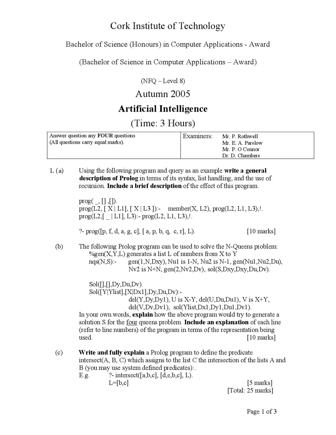 Prolog Artificial Intelligence Past Exam Exams Artificial