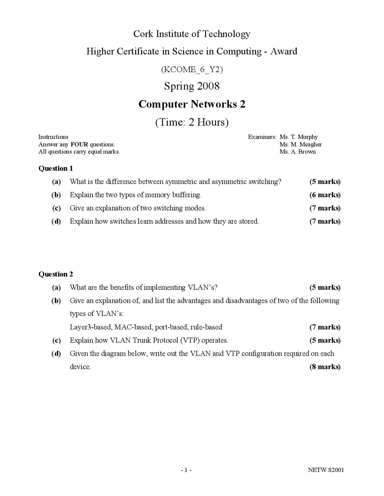 Chap Computer Networks Old Exam Paper Docsity