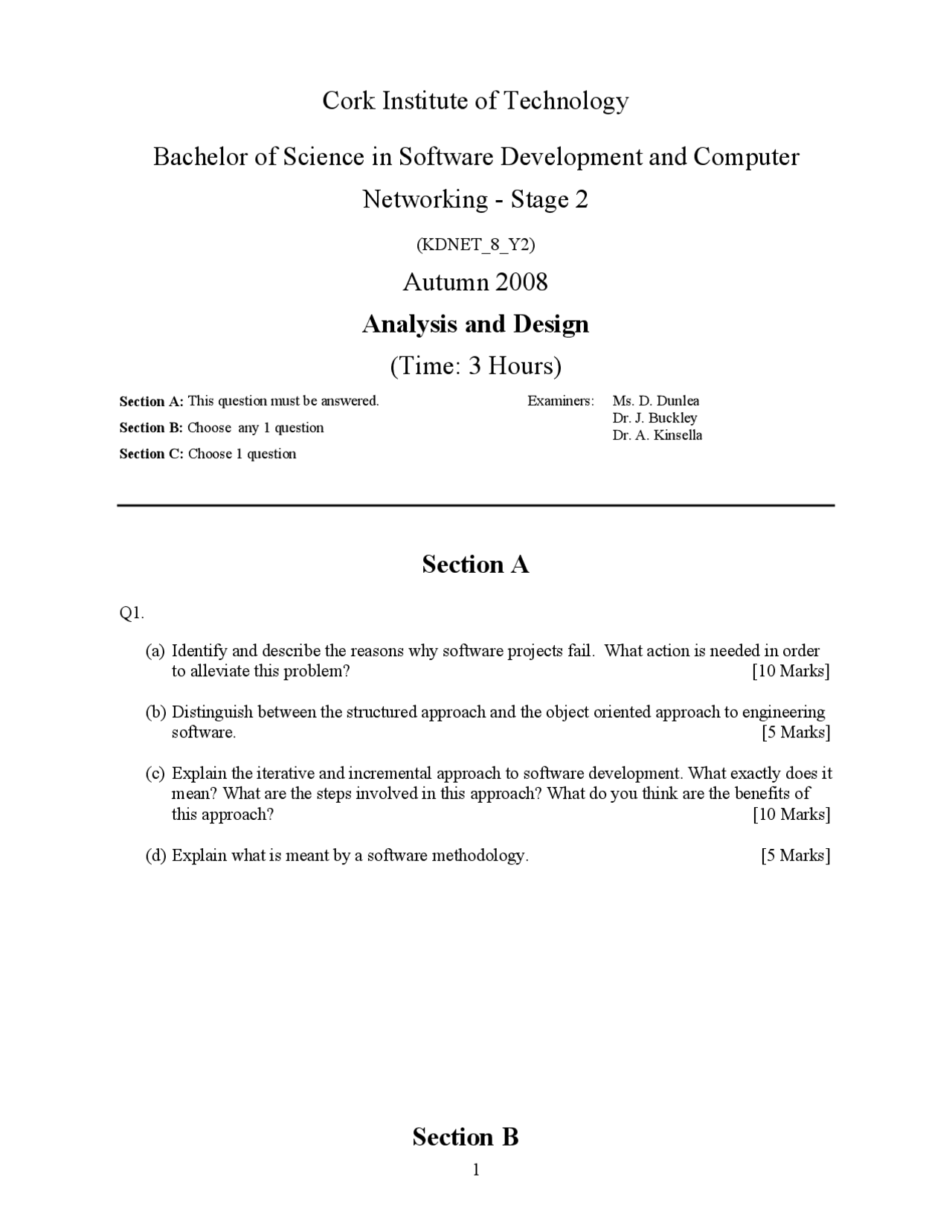 Software Projects Analysis And Design Past Exam Docsity
