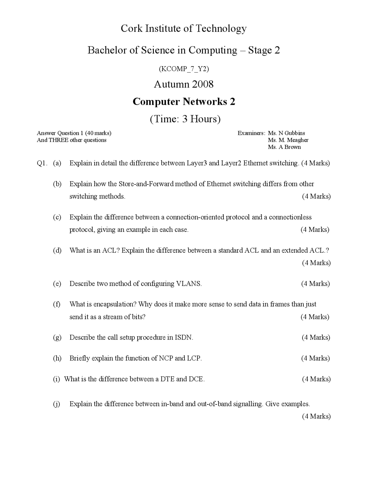 Vlans Computer Networks Old Exam Paper Docsity
