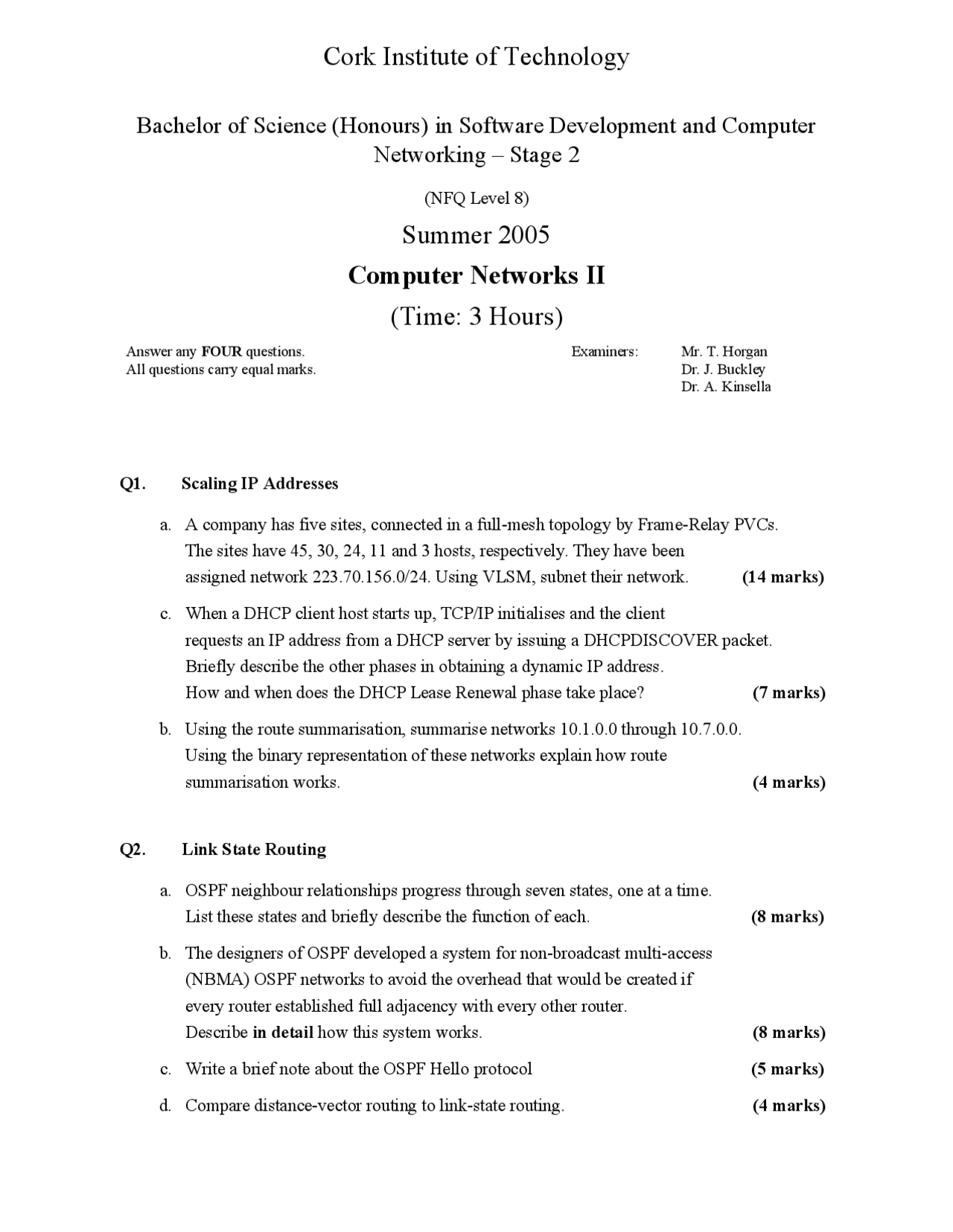 Dhcpdiscover Packet Computer Networks Old Exam Paper Docsity