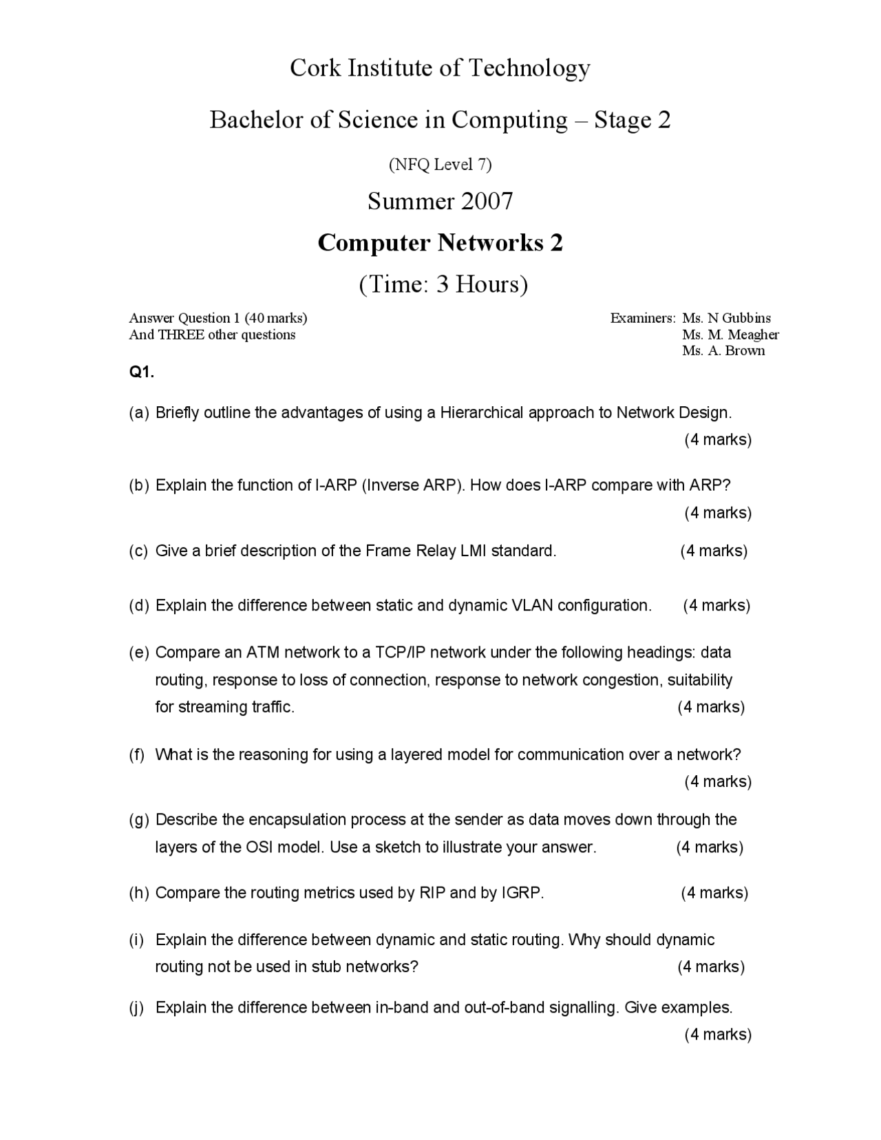 Atm Network Computer Networks Old Exam Paper Docsity