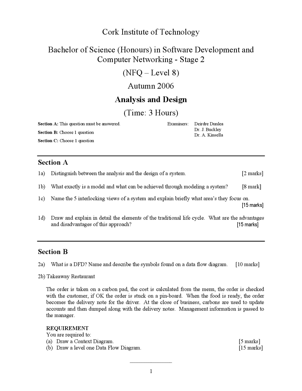 Traditional Life Cycle - Analysis and Design - Past Exam | Exams Object ...