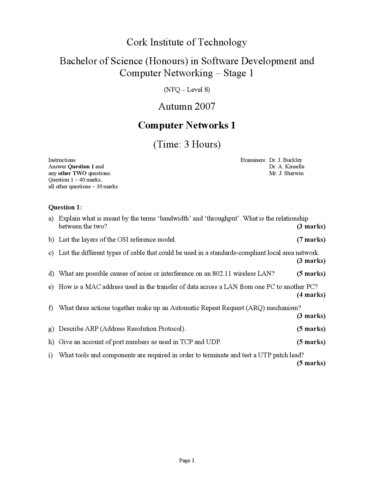 OSI Reference Model - Computer Networks - Old Exam Paper | Exams ...