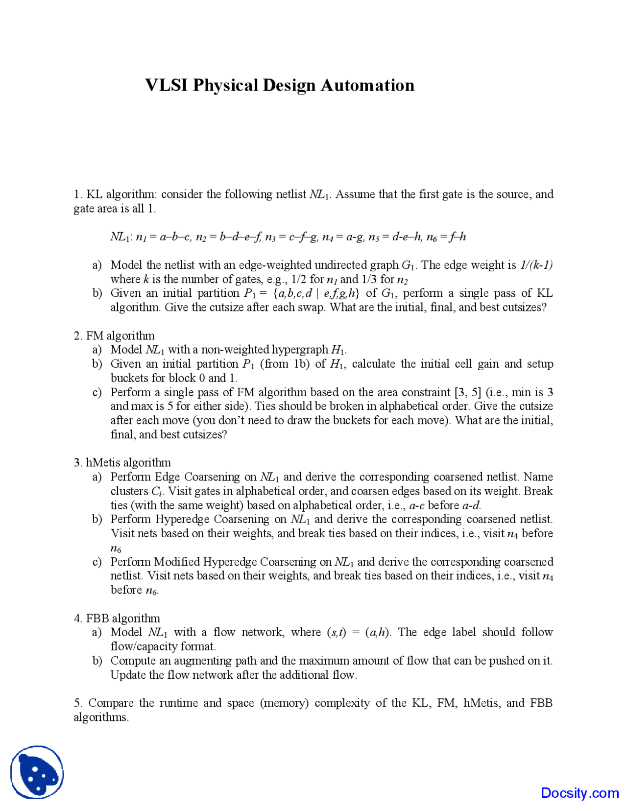 Algorithm Vlsi Physical Design Automation Home Work Docsity