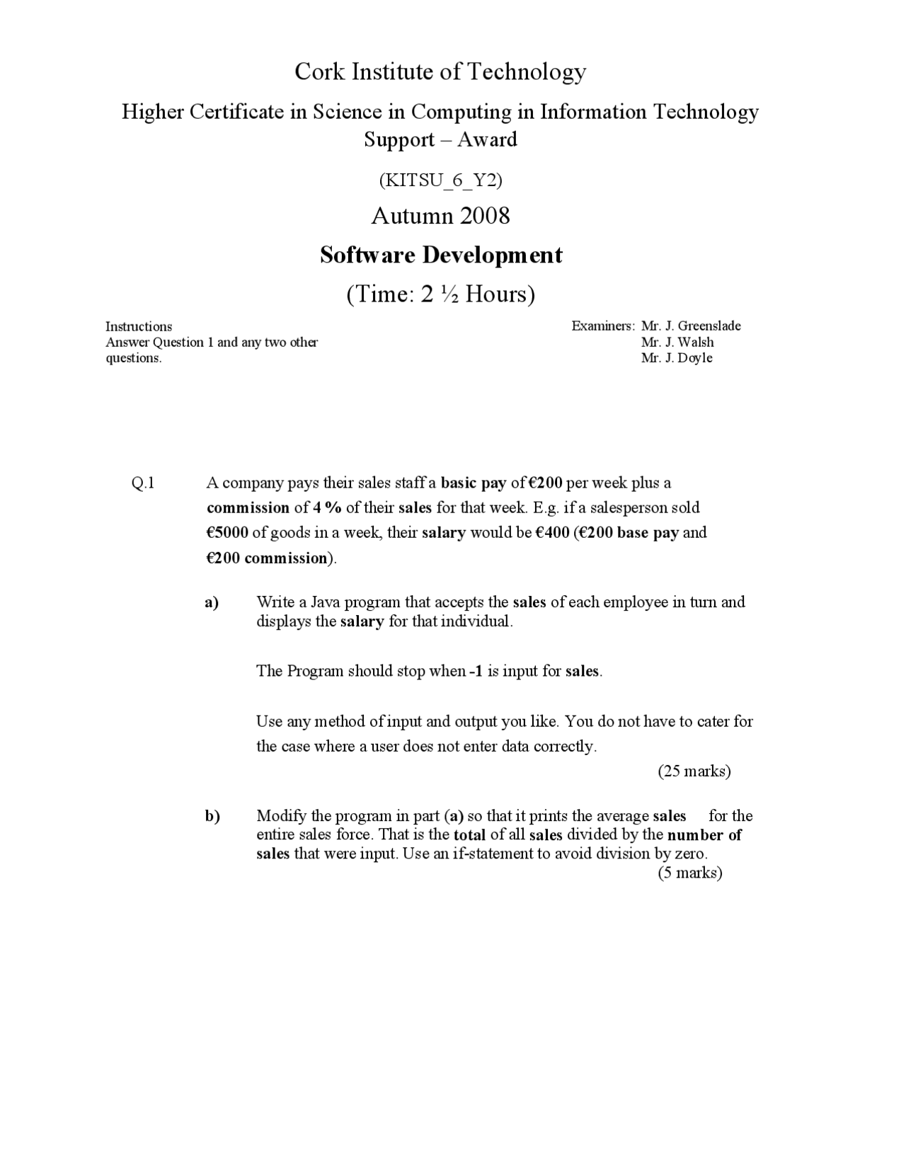 Basic Pay Software Development Old Exam Docsity