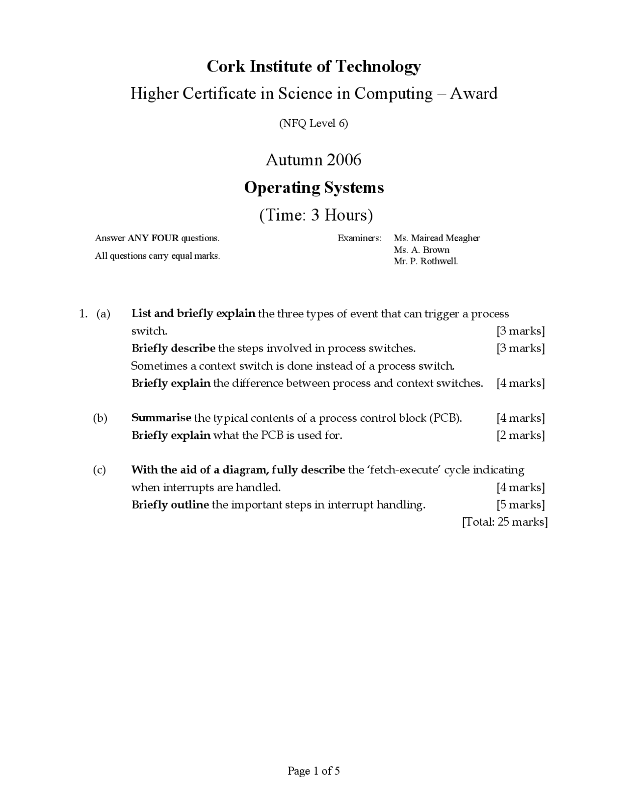 Cycle Indicating Operating Systems Old Exam Docsity
