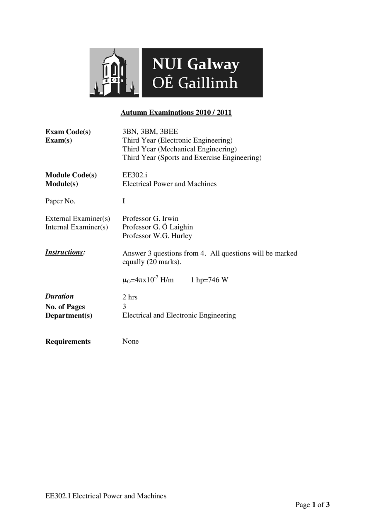 Electromagnetic Torque - Electrical Power And Machines I - Past Exam ...
