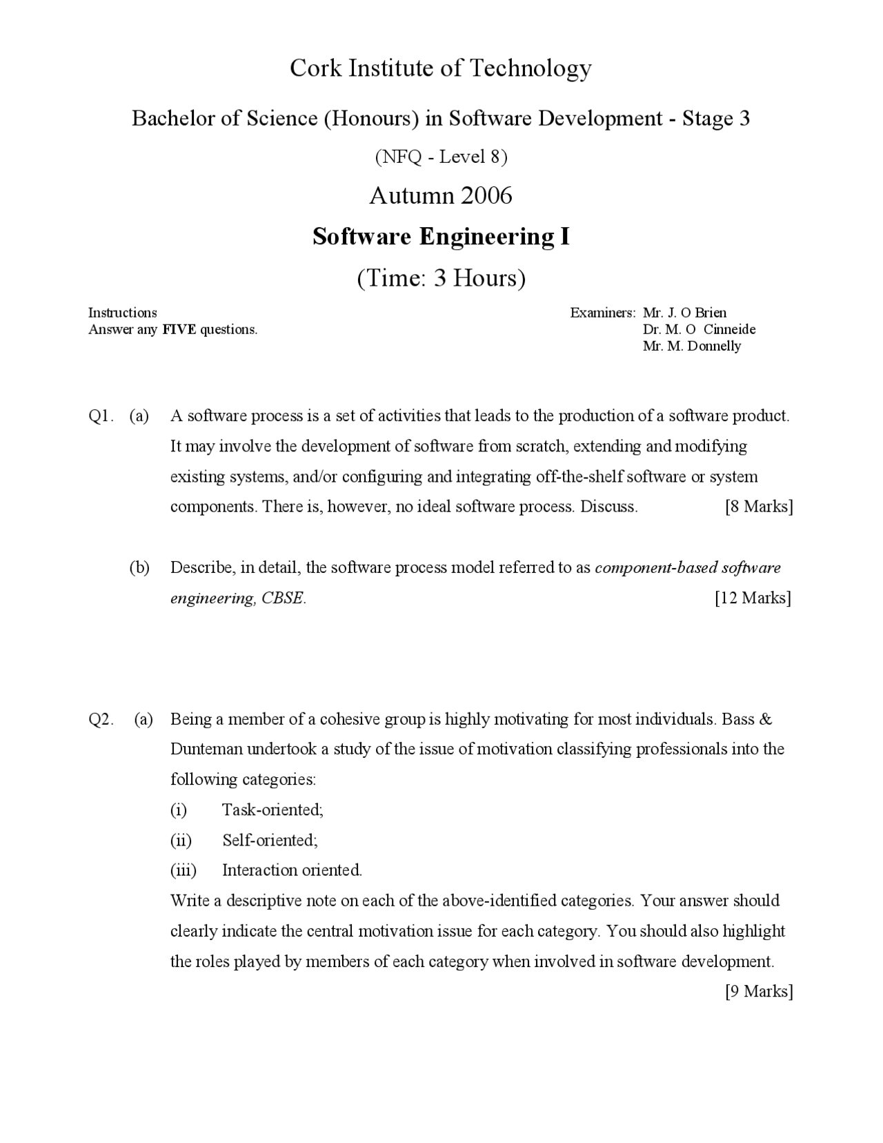 Object Oriented Decomposition Software Engineering Exam Paper Docsity