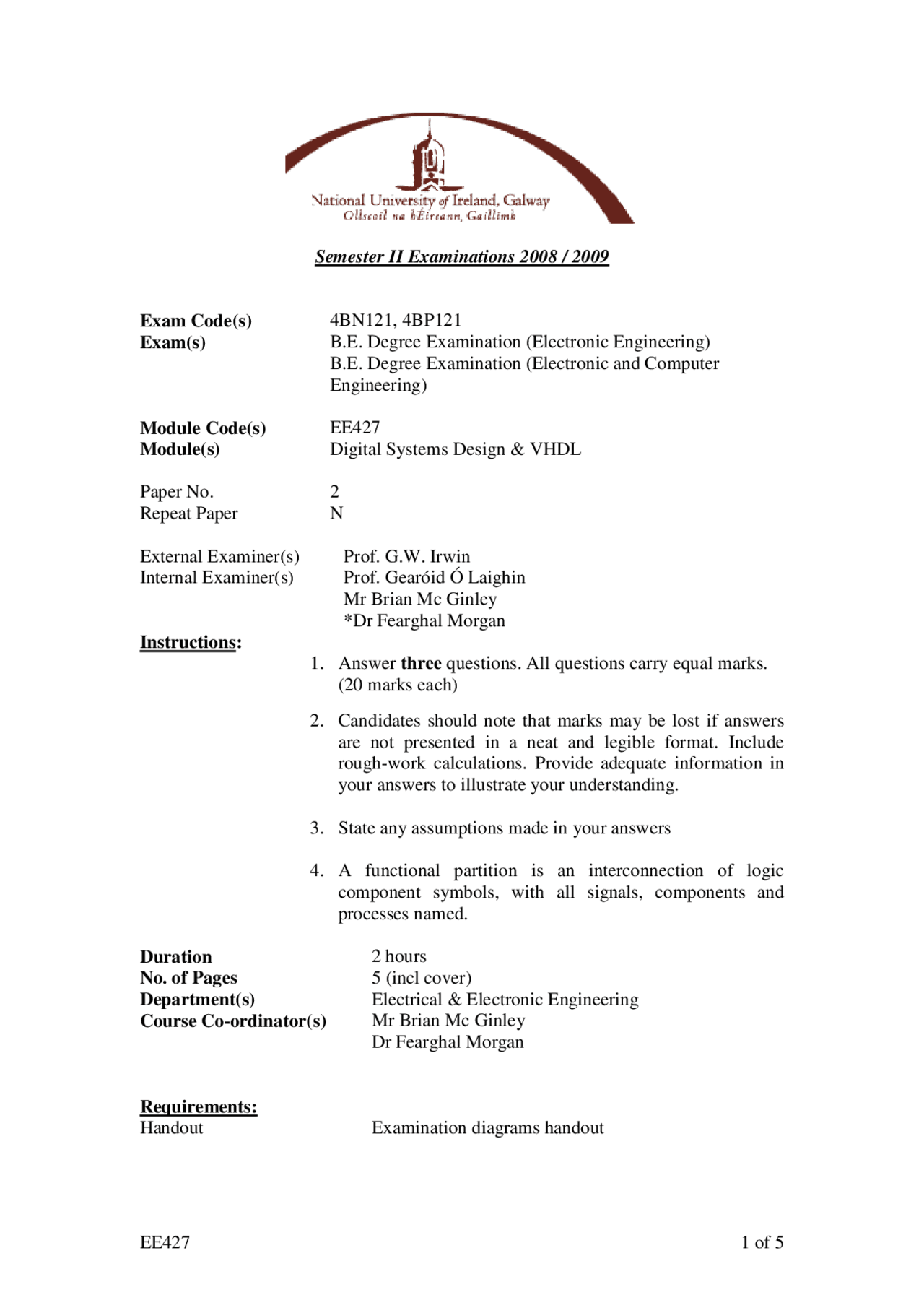 Functional Partition Digital Systems Design And Vhdl Past Exam