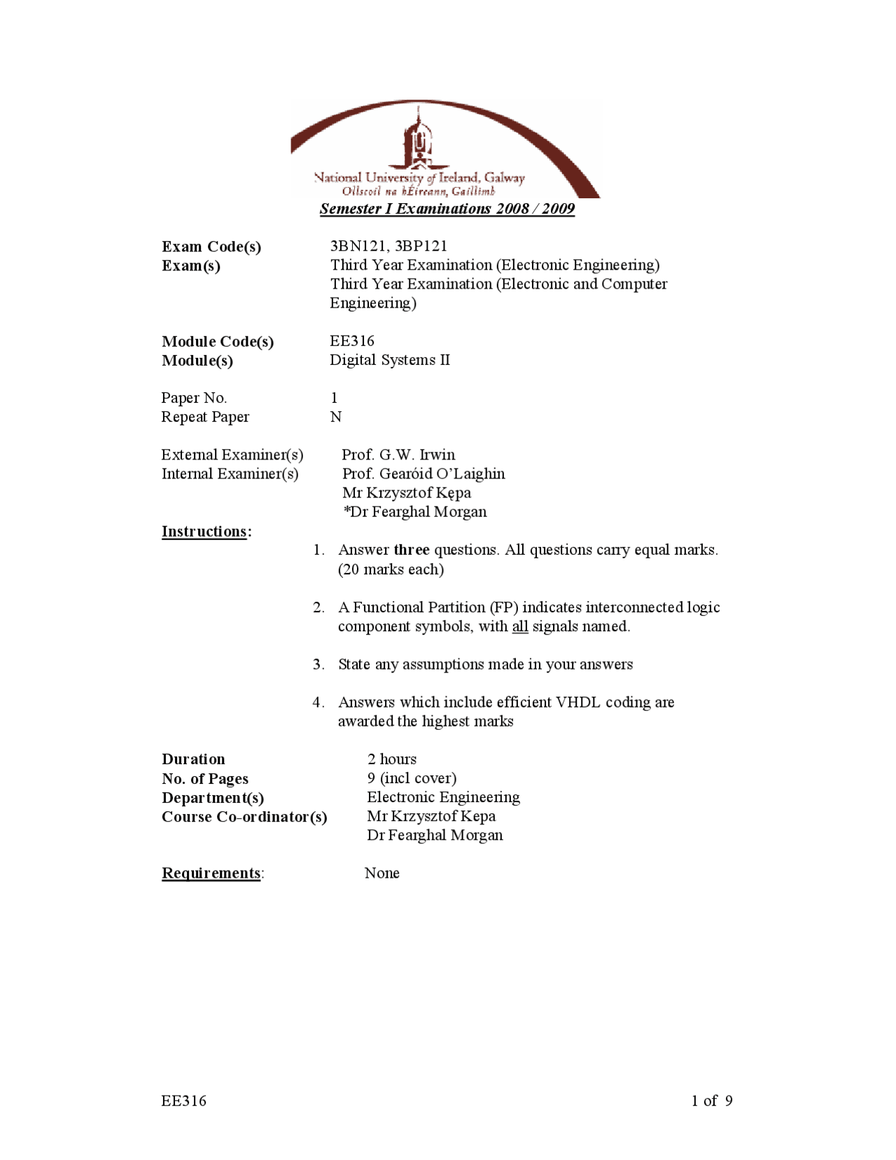 Label The Signals Digital Systems Ii Past Exam Paper Docsity