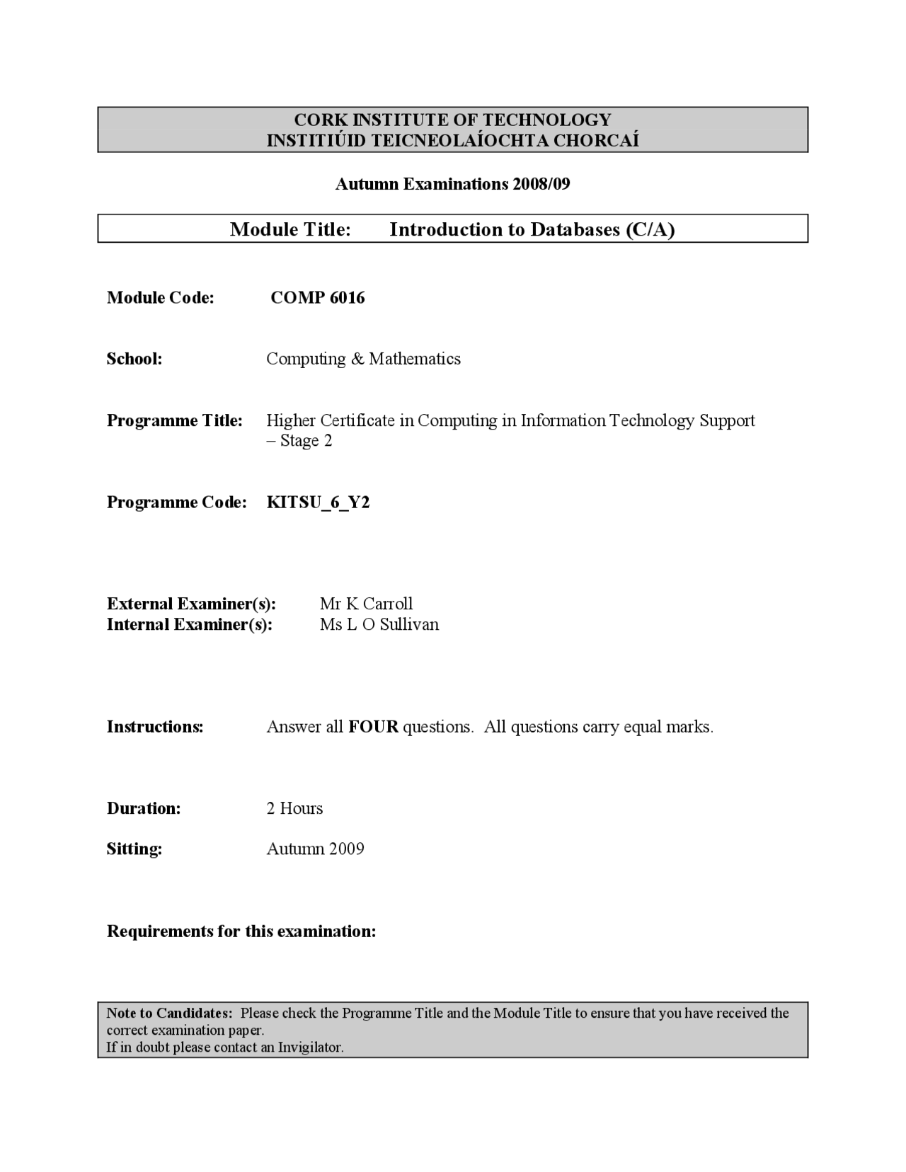 Database Management Introduction To Databases Exam Paper Docsity