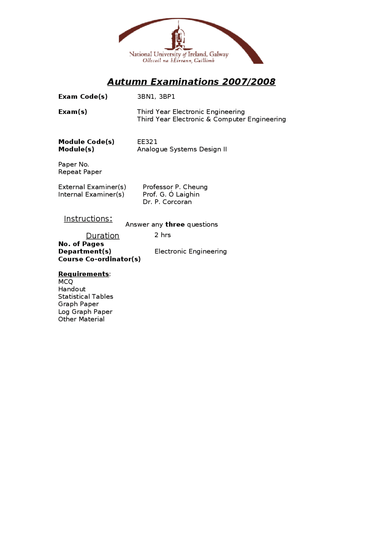 Maximum Output Analogue Systems Design Ii Past Exam Paper Docsity