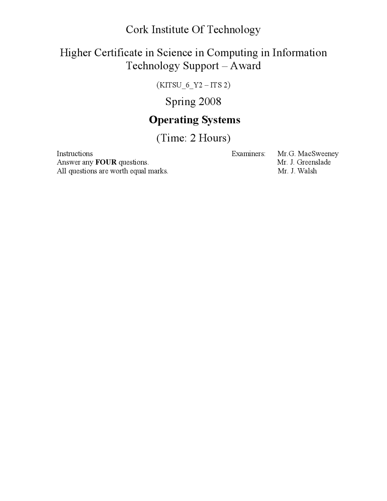 Public Key Encryption Operating Systems Old Exam Docsity
