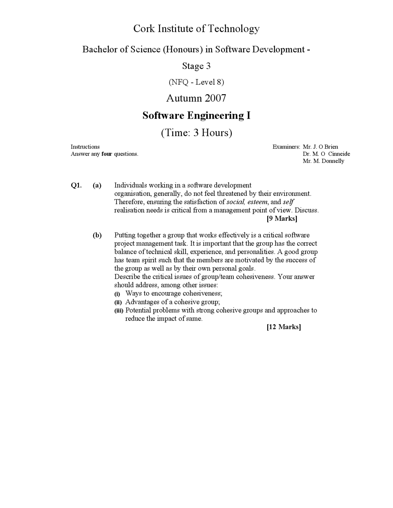 Development Time Software Engineering Exam Paper Docsity
