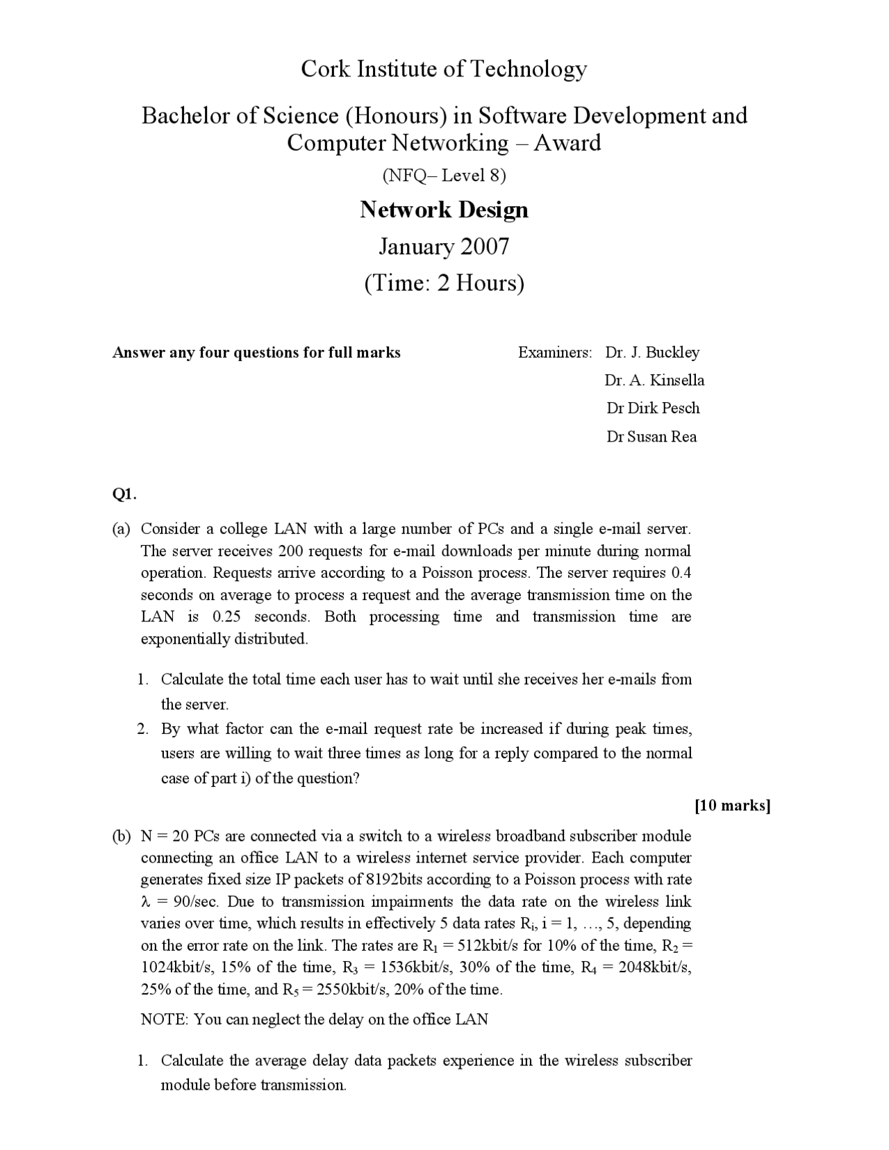 Average Delay Network Design Exam Paper Docsity