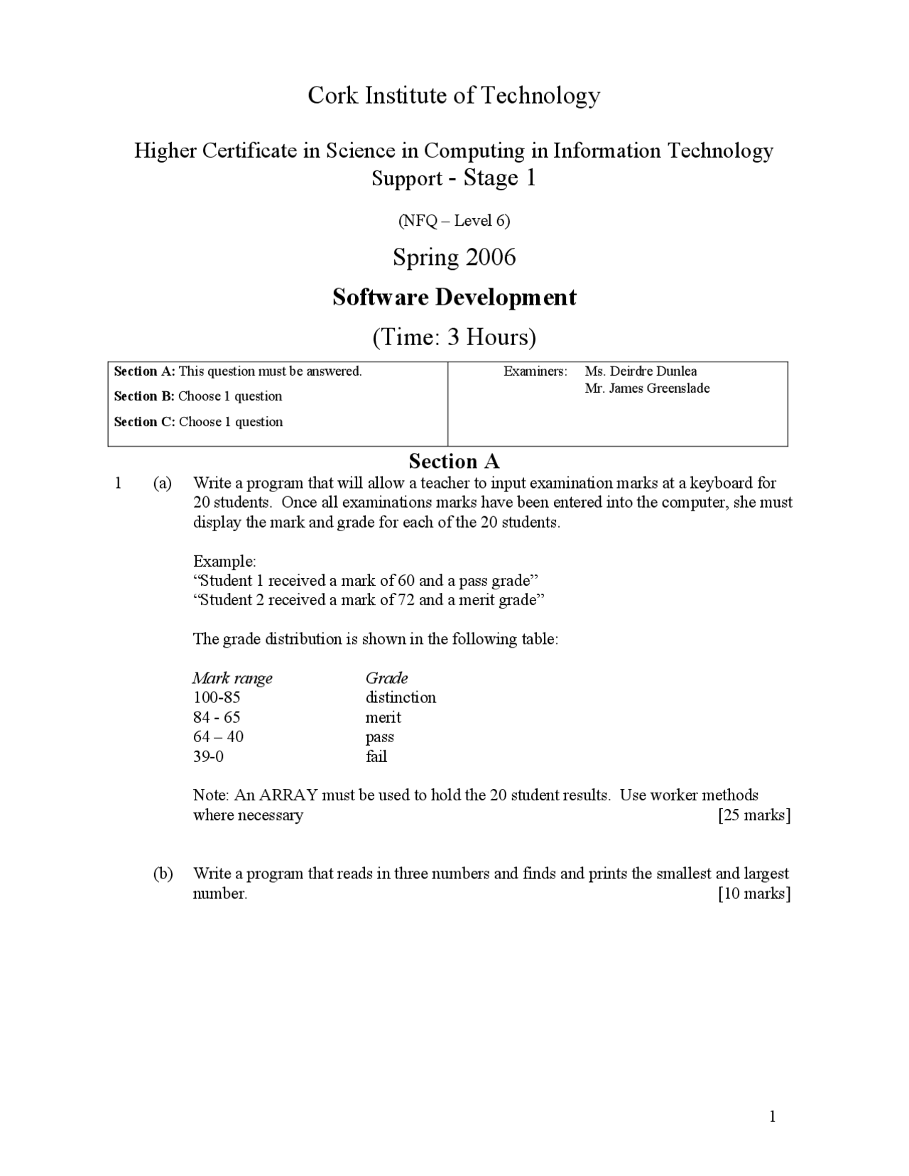 Worker Method Software Development Old Exam Docsity